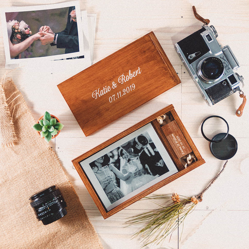 Personalized Photo Box w/ USB Compartment - Vintage | Cyanowood