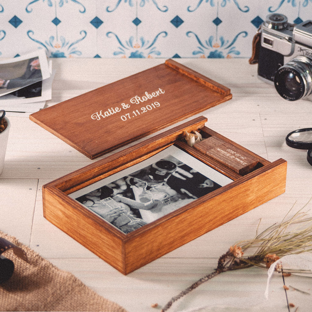 Personalized Photo Box w/ USB Compartment - Vintage | Cyanowood