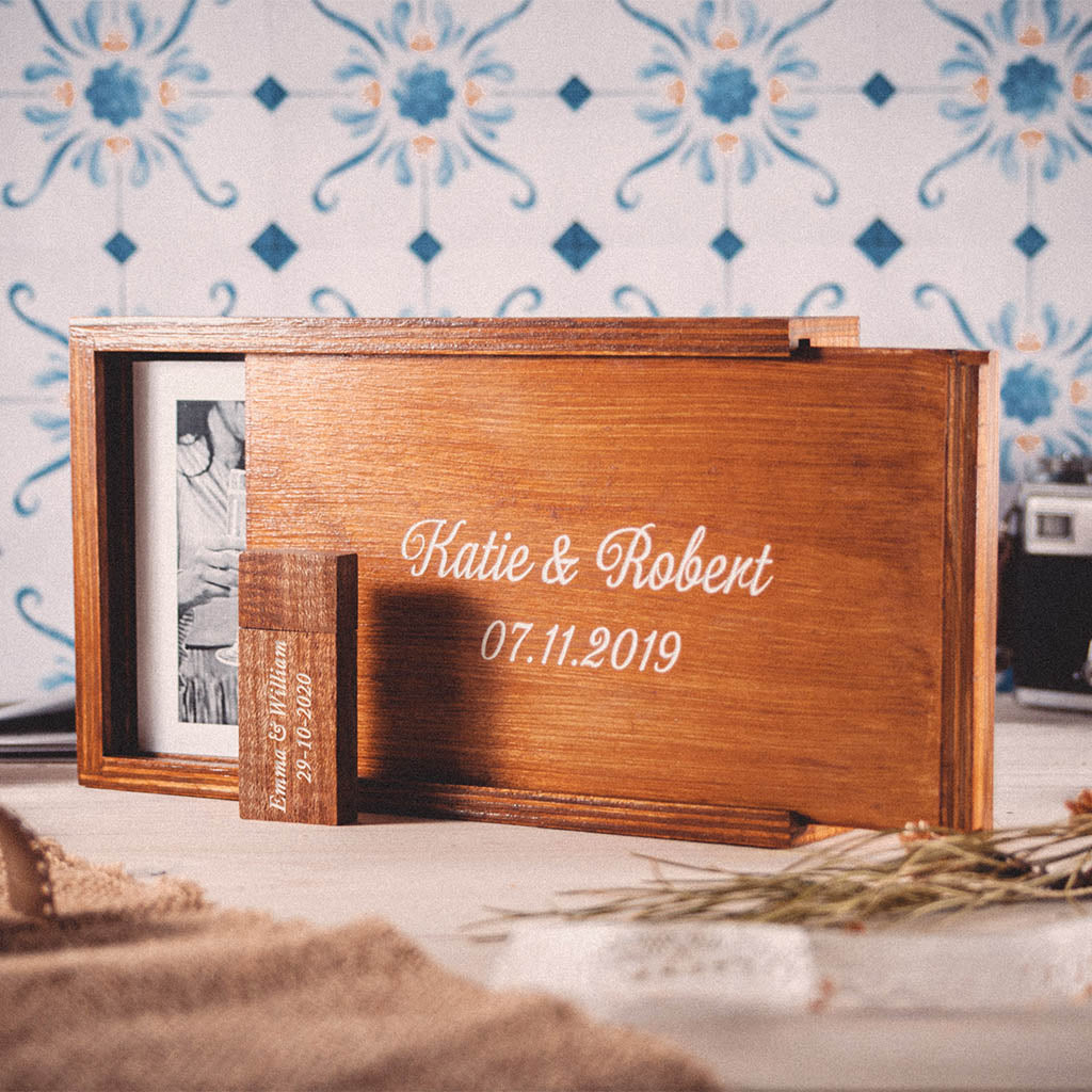 Personalized Photo Box w/ USB Compartment - Vintage | Cyanowood