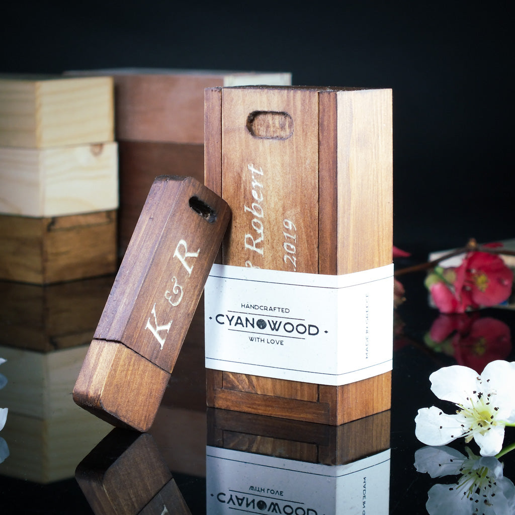 Personalized USB Box - Walnut - Text & Logo Engraving | Cyanowood